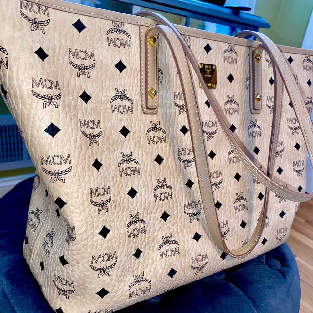 Mcm 100% Authentic Large Tote Shoulder Hand Bag Beige - Gem